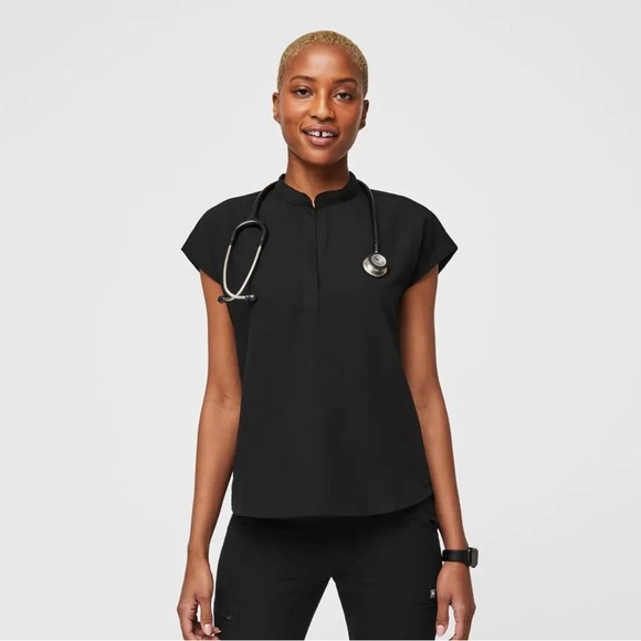 Figs | Tops | Figs Oversized Black Mandarin Collar Scrub Top With ...